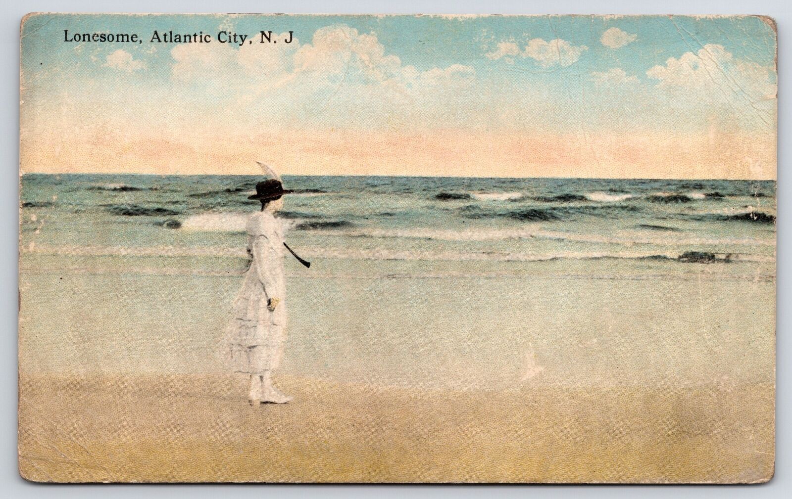 Lonesome Atlantic City New Jersey NJ Lady In White Dress At The Beach ...