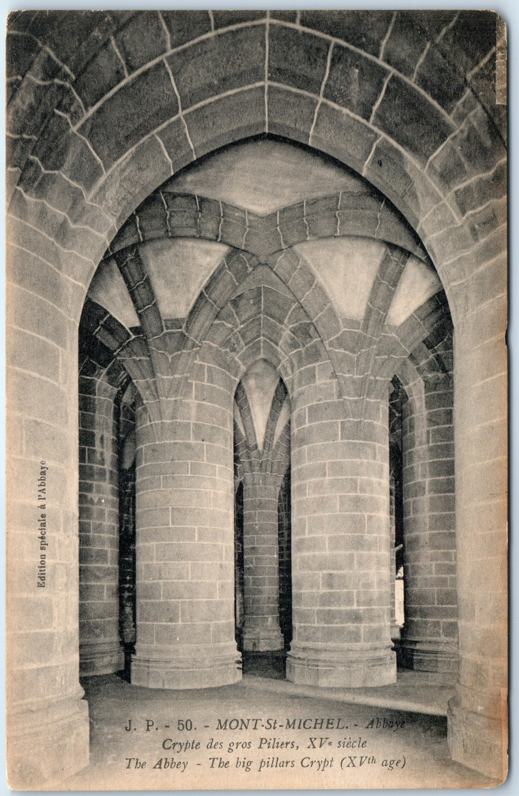 c1900s Mont-Saint-Michel, France Abbey Big Pillar Crypt 15th Century ...