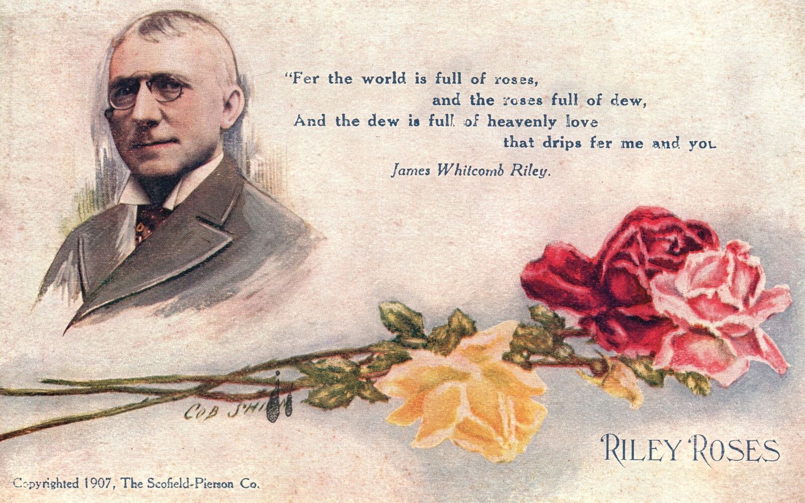 Vintage Postcard 1909 Riley Roses James Whitcomb Riley Portrait Quotes ...