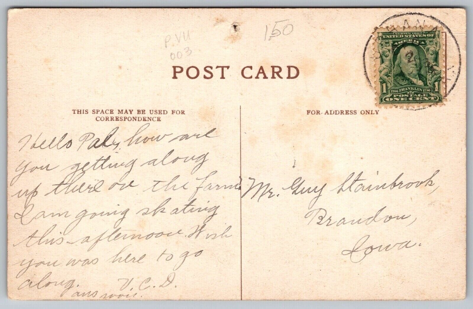 Three Queens Antique Postcard PM Urbana IL WOB Note DB 1c Franklin ...