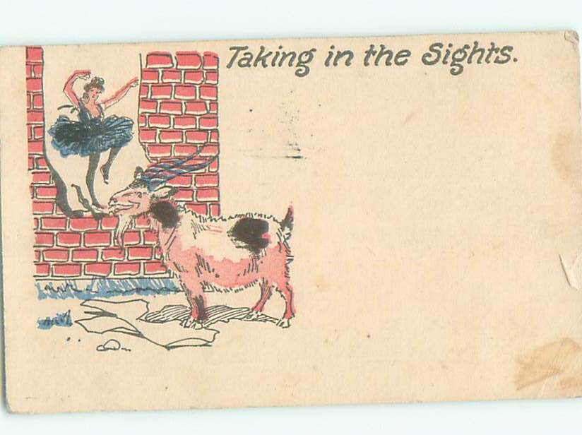 Pre-Linen Risque Goat Eats Poster of Sexy Showgirl on the Wall Ab6178 ...