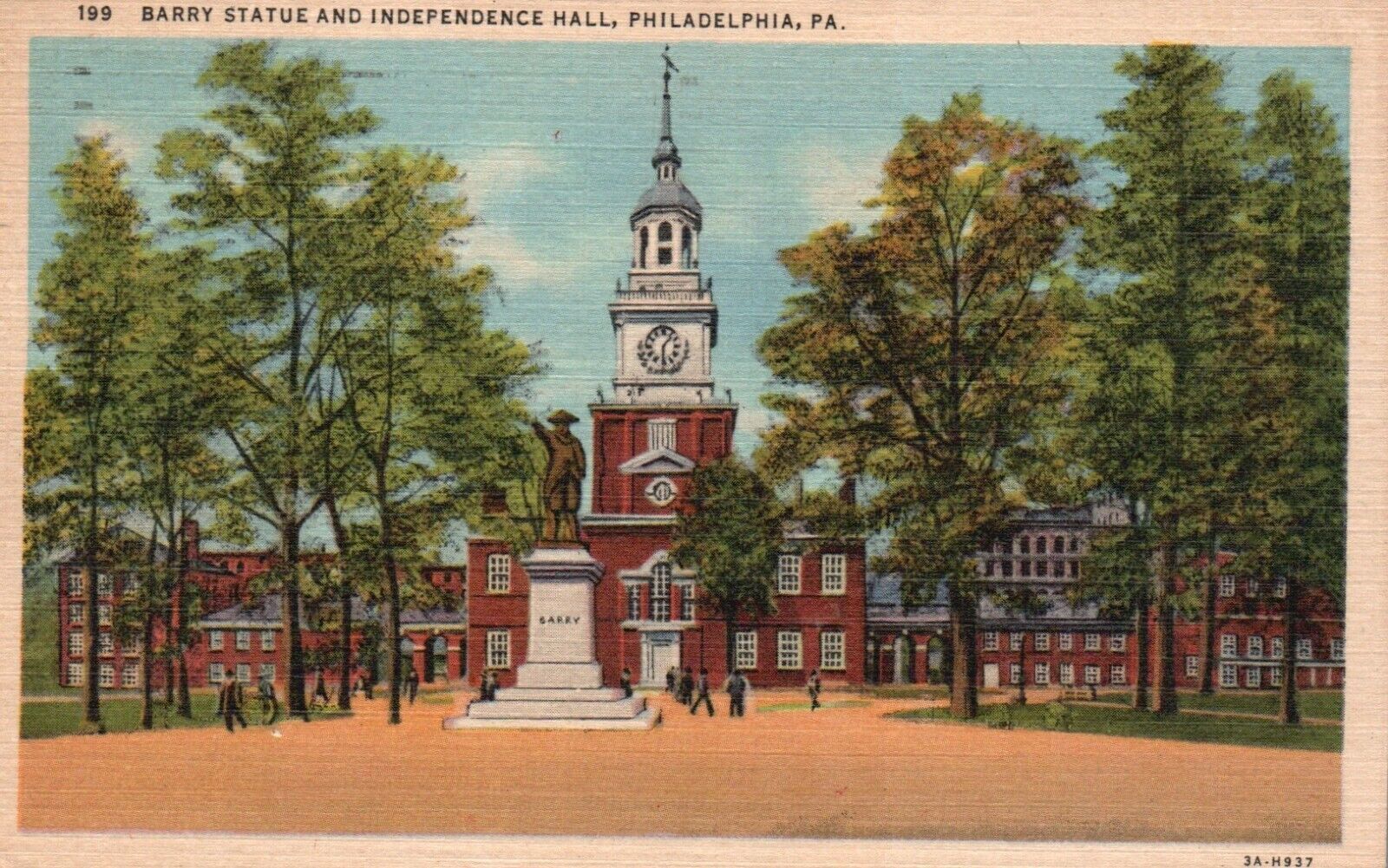 Postcard PA Philadelphia Barry Statue & Independence Hall 1954 Linen PC ...