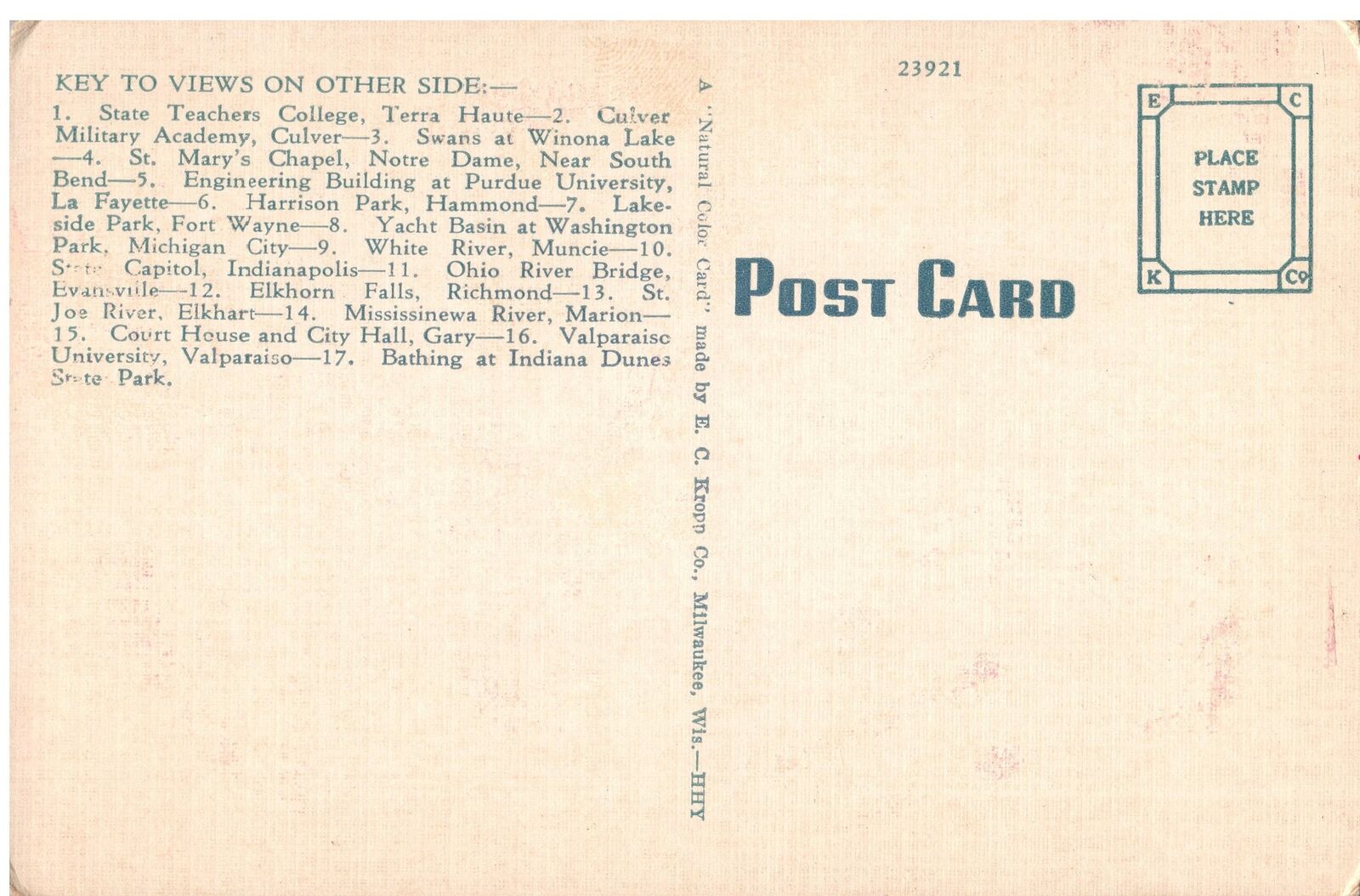 Vintage Postcard MAP of the State of Indiana and 16 Multi-Views | Asia ...