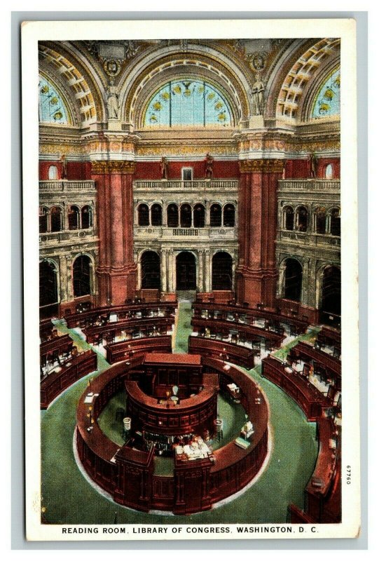Vintage 1910's Postcard Reading Room Library of Congress Washington DC ...