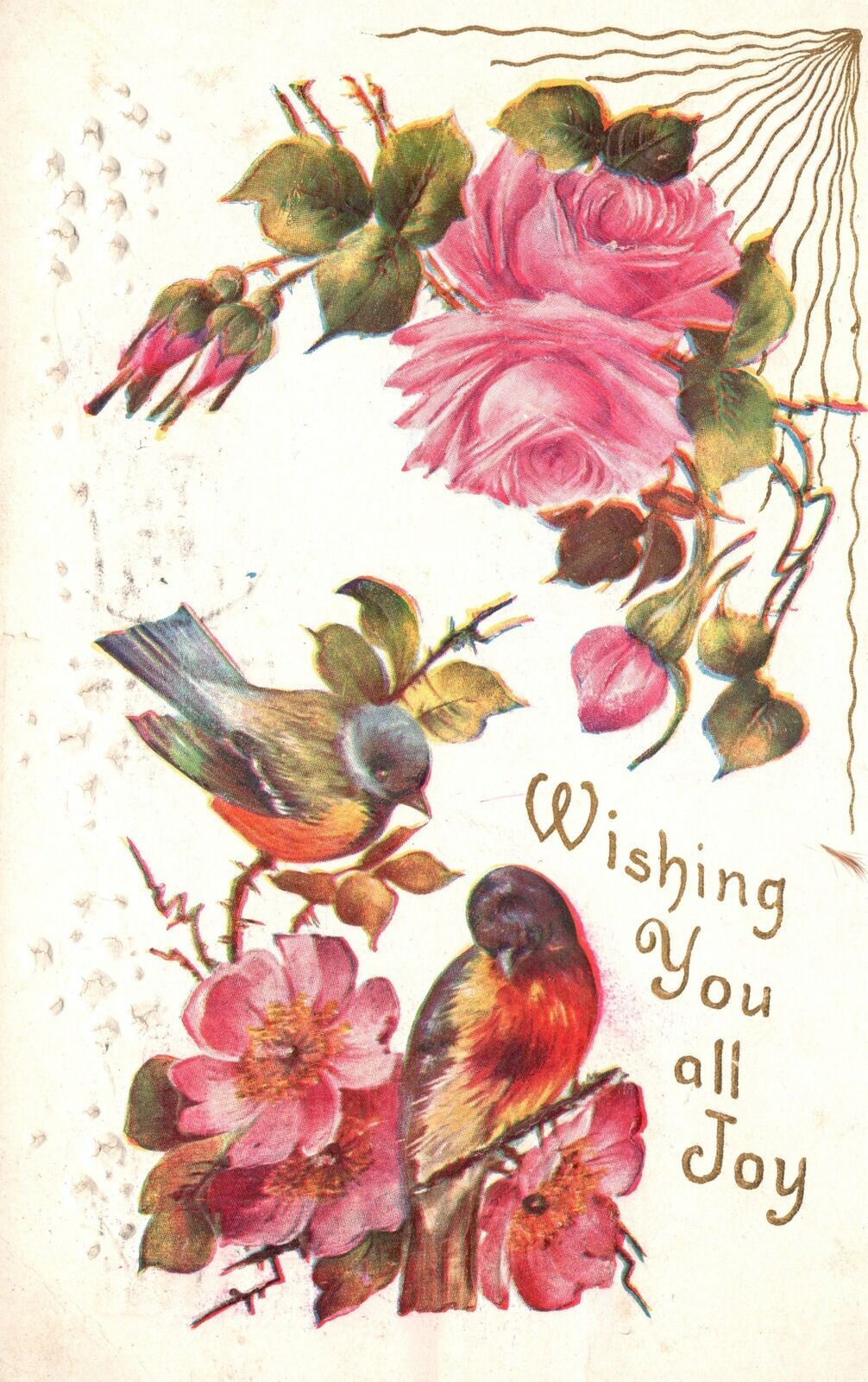Vintage Postcard 1909 Wishing You All Joy Greetings Card Pink Flowers ...