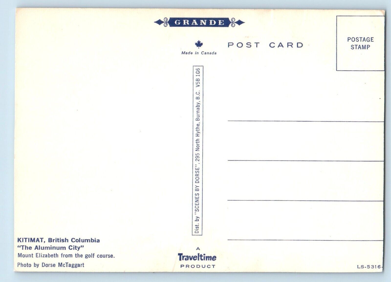 Kitimat BC Canada Postcard The Aluminum City Mt. Elizabeth From Golf ...