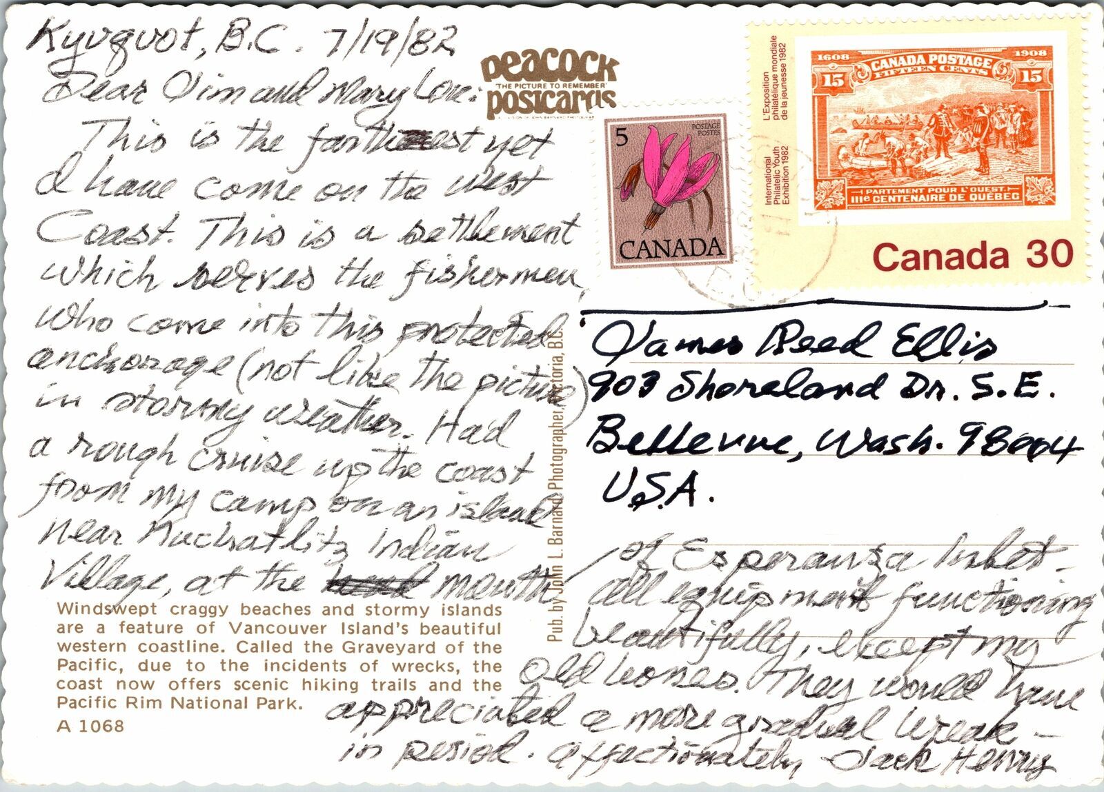 Vintage Continental Size Postcard West Coast Vancouver Island British ...