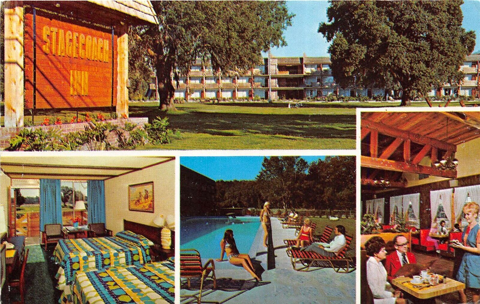 Kissimmee Florida 1975 Postcard Stagecoach Inn Motel Swimming Pool Bar ...