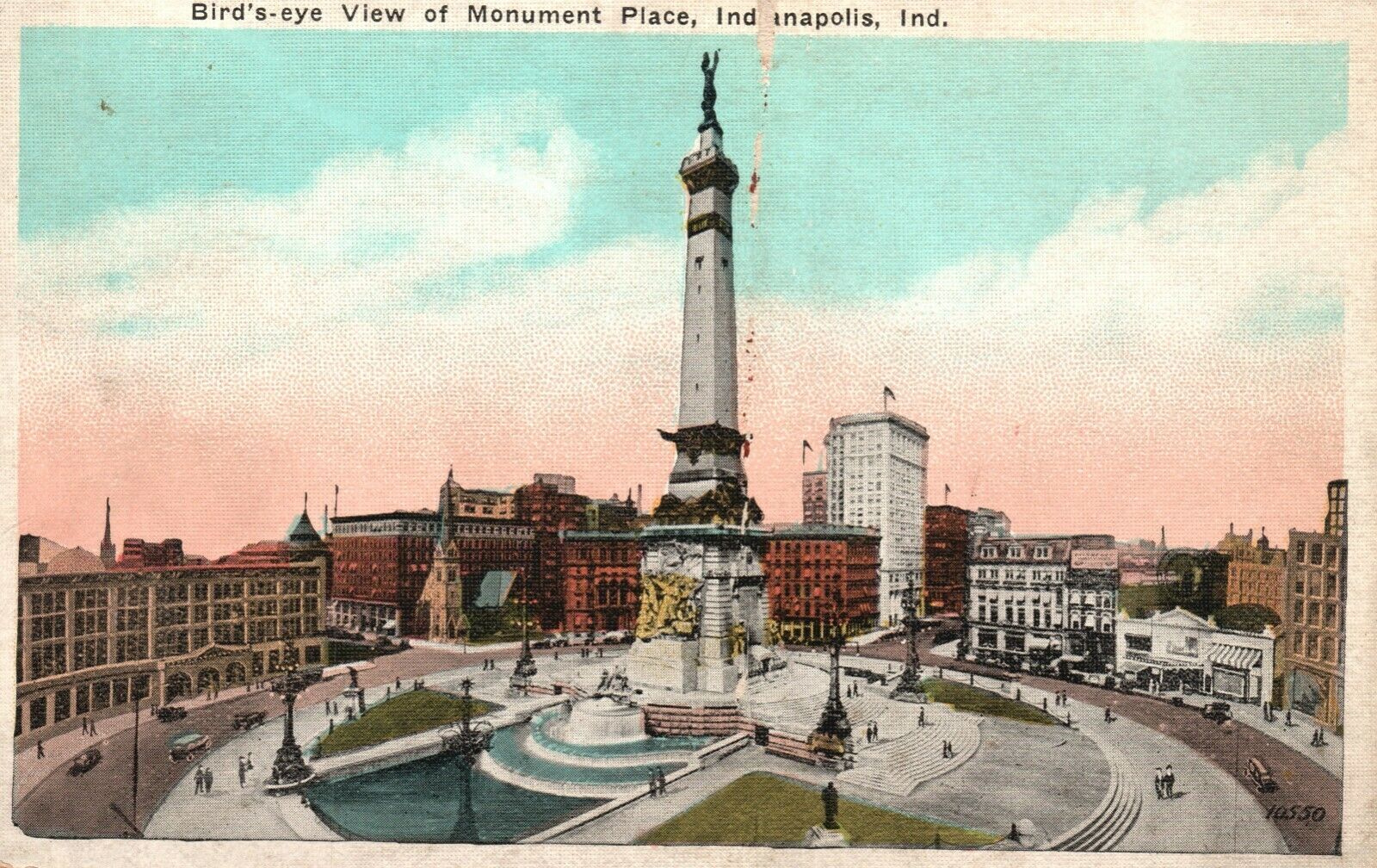 Vintage Postcard 1920's Bird's Eye View of Monument Place Indianapolis ...