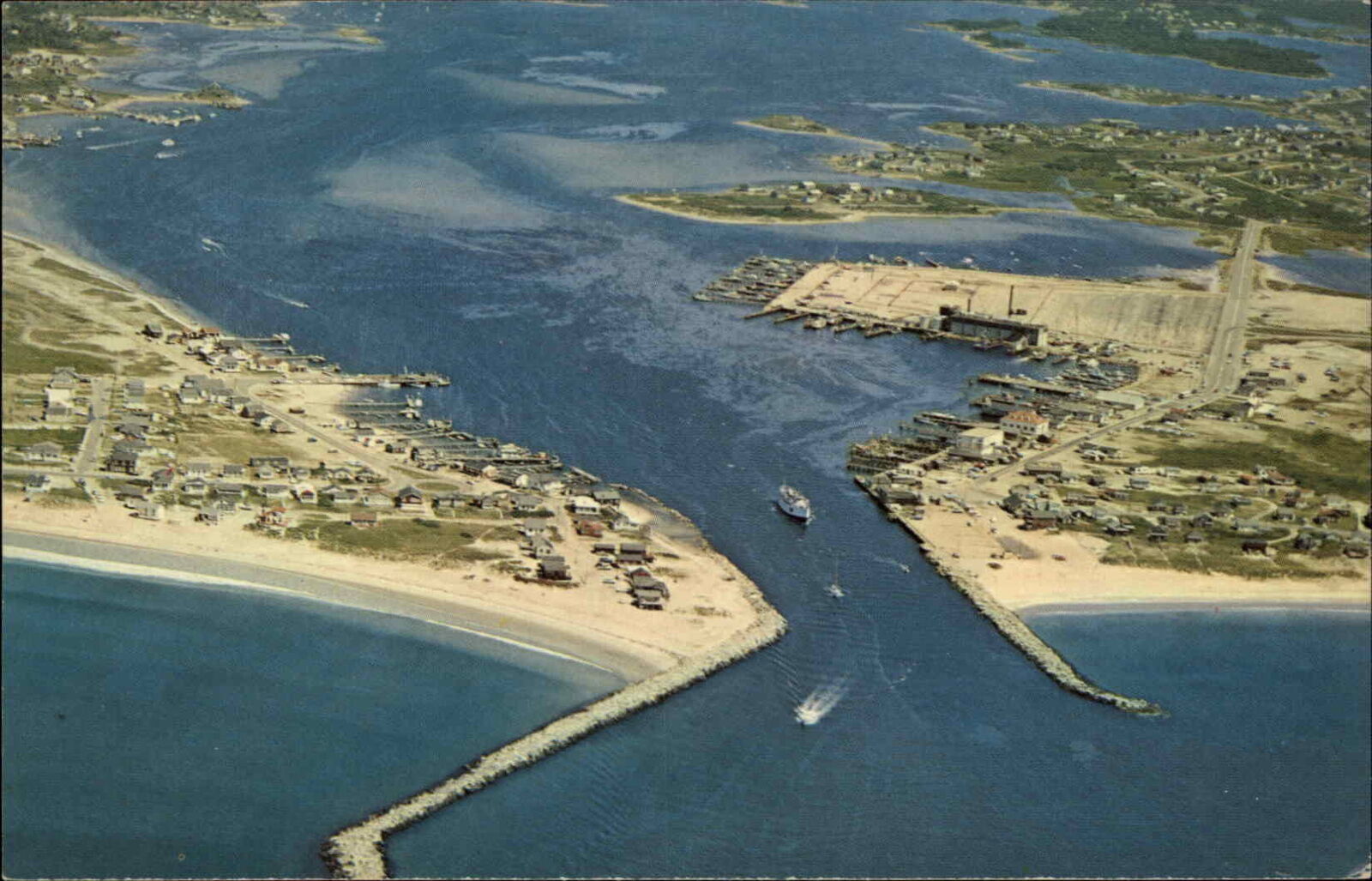 Block Island Rhode Island RI Bird's Eye View Ship c1950s-60s Postcard ...