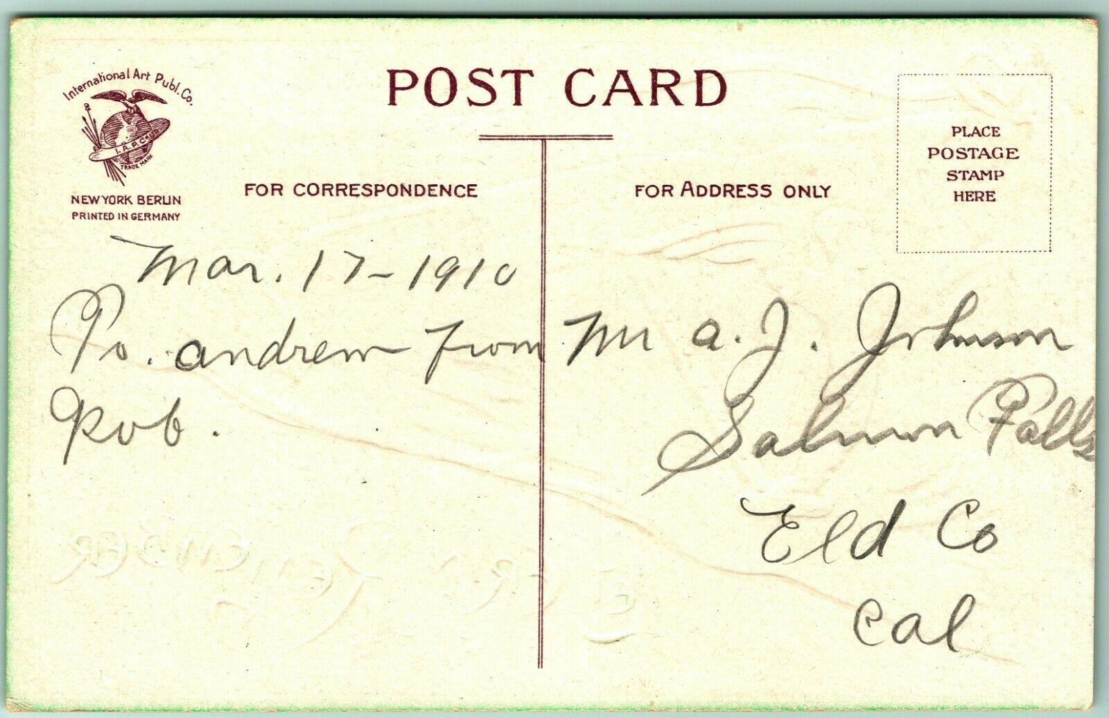 Let Erin Remember Green Flag Harp Ellen Clapsaddle Signed UNP DB ...