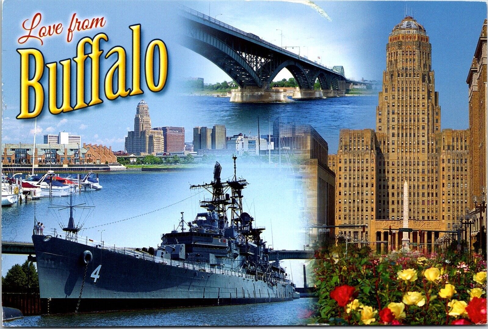 Buffalo New York City Hudson River Ship Buildings Landscape Chrome WOB ...