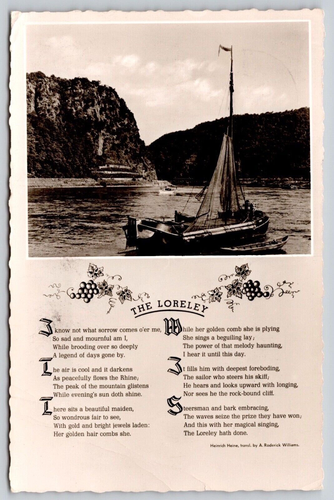 Postcard Loreley Poem Boat Gasthaus Loreleyblick St Goar PM Munchen BFA ...