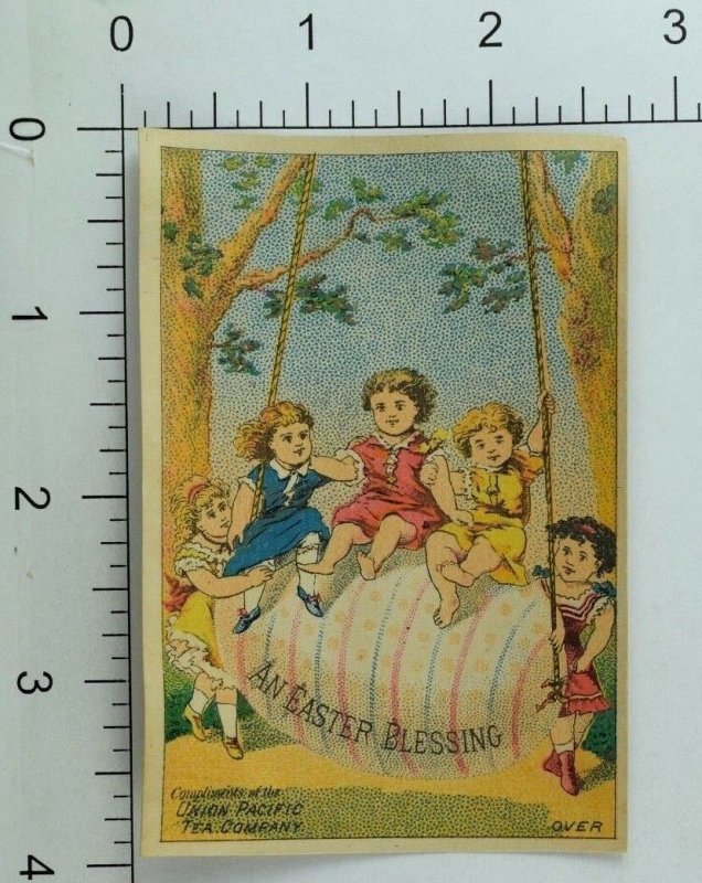 1870's-80's Union Pacific Tea Co. Easter Trade Card Girls Giant Egg ...