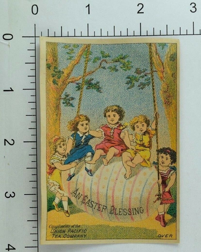 1870's-80's Union Pacific Tea Co. Easter Trade Card Girls Giant Egg ...