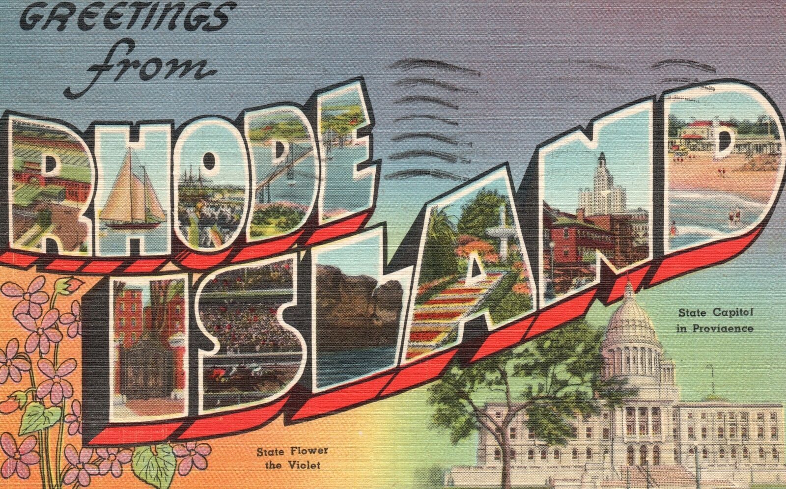 Vintage Postcard 1944 Large Letter Greetings From Rhode Island Violet ...