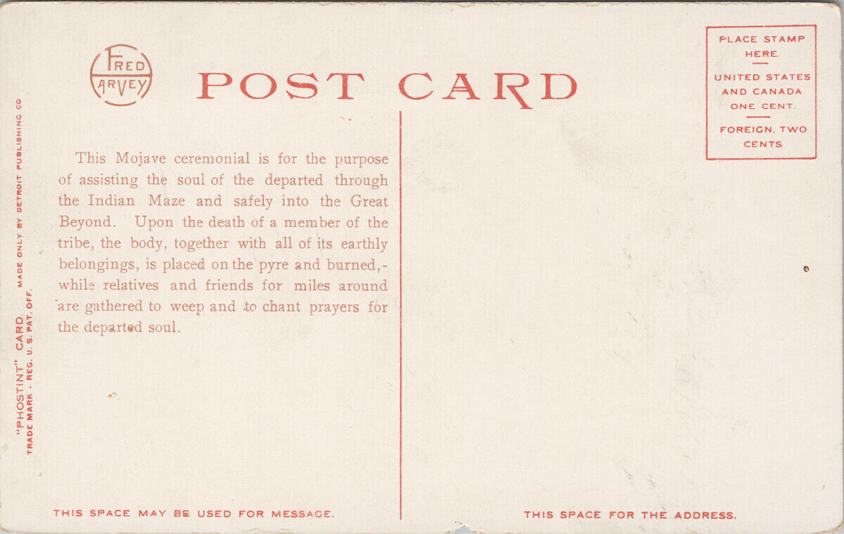 Mojave Indian Funeral Pyre Native American Indigenous Harvey Postcard ...
