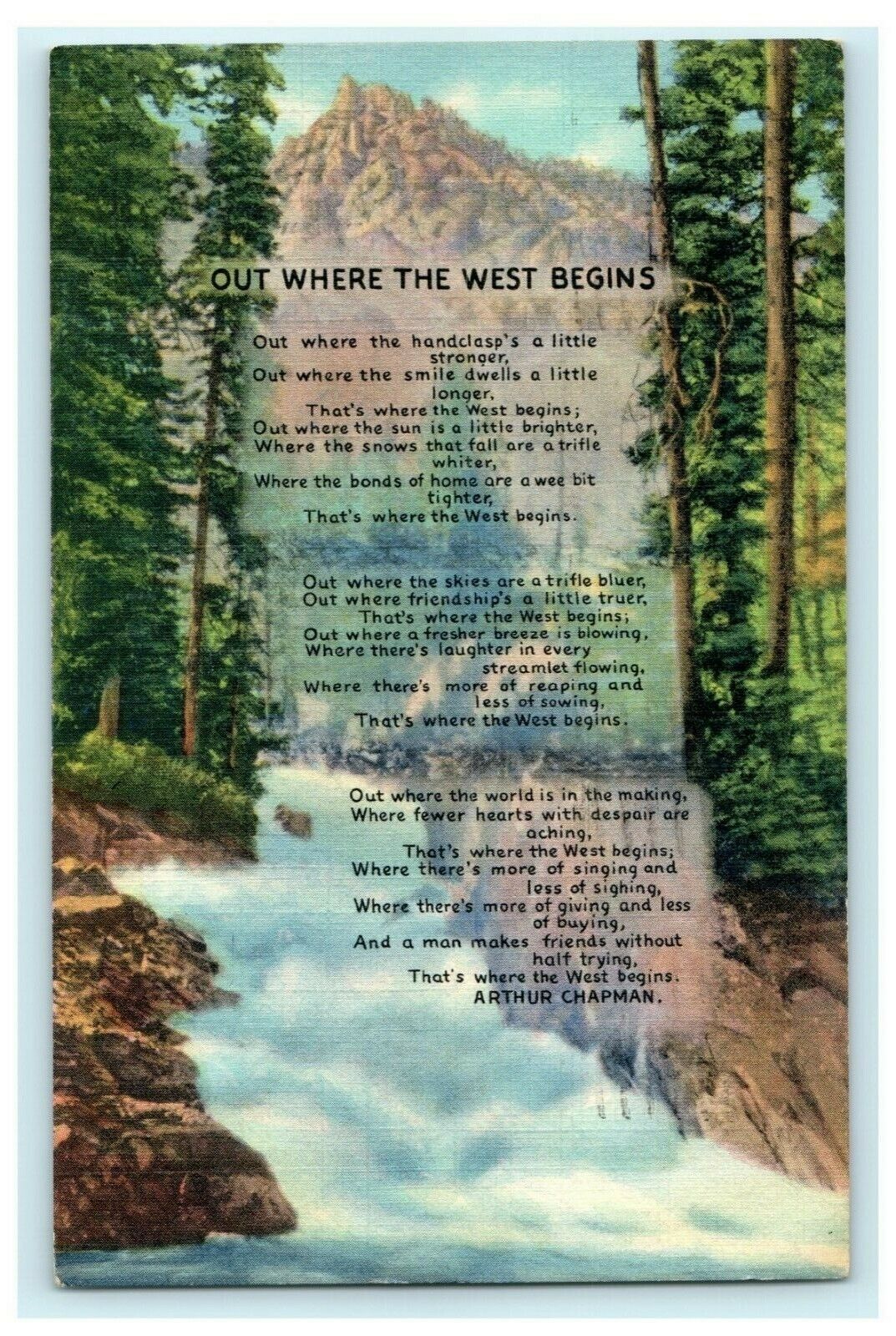 Out Where the West Begins Poem Stream Rapids Chapman 1940 Vintage ...