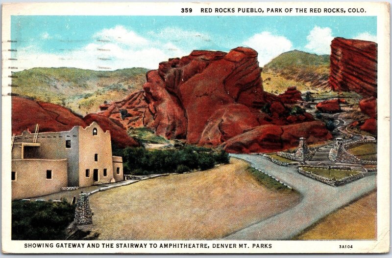 Vintage Postcard RED Rocks Pueblo and Gateway to Amphitheatre Posted ...