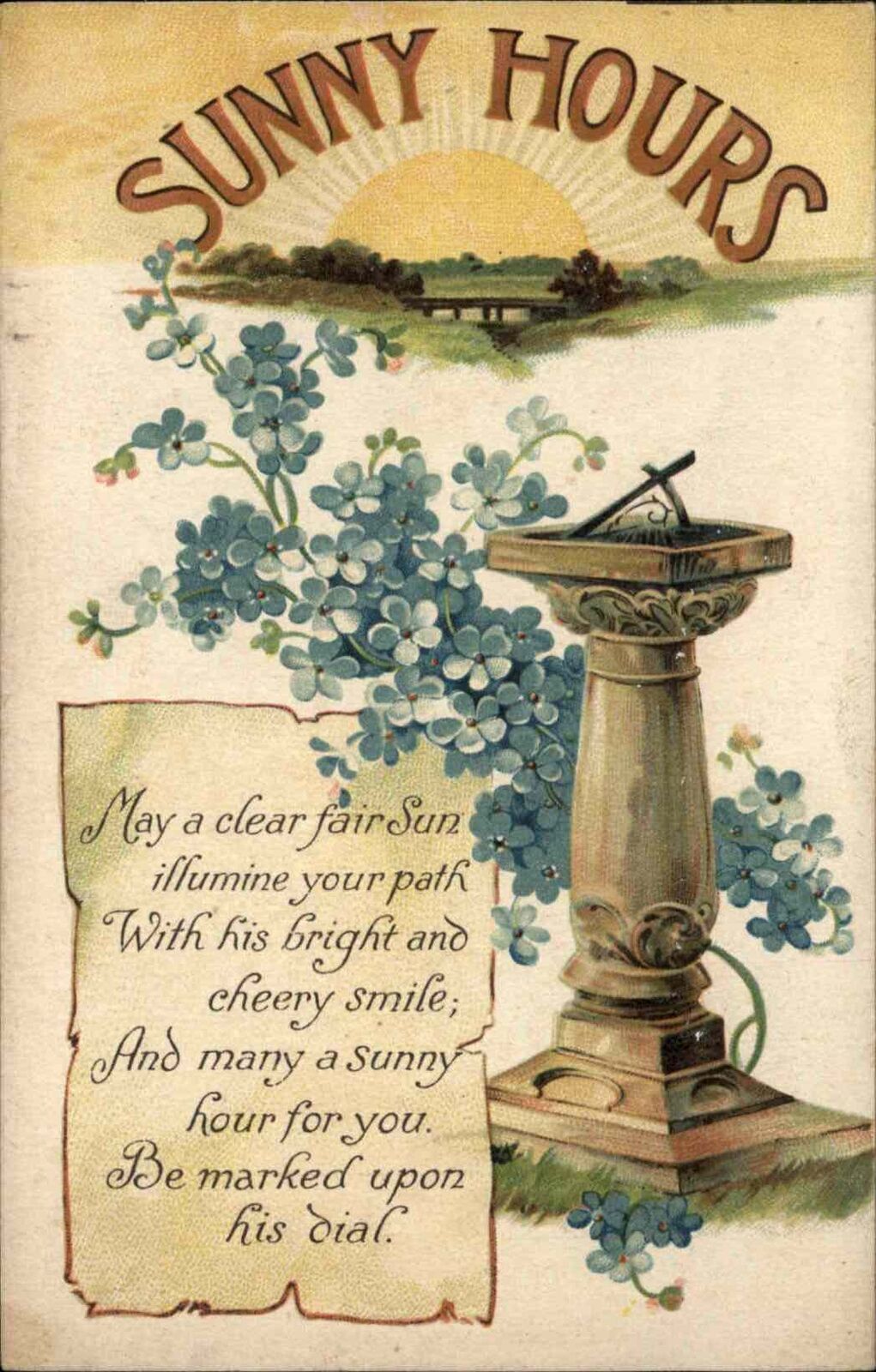 Sunny Hours Poem Verse Stone Sun Dial Sundial c1910 Vintage Postcard ...