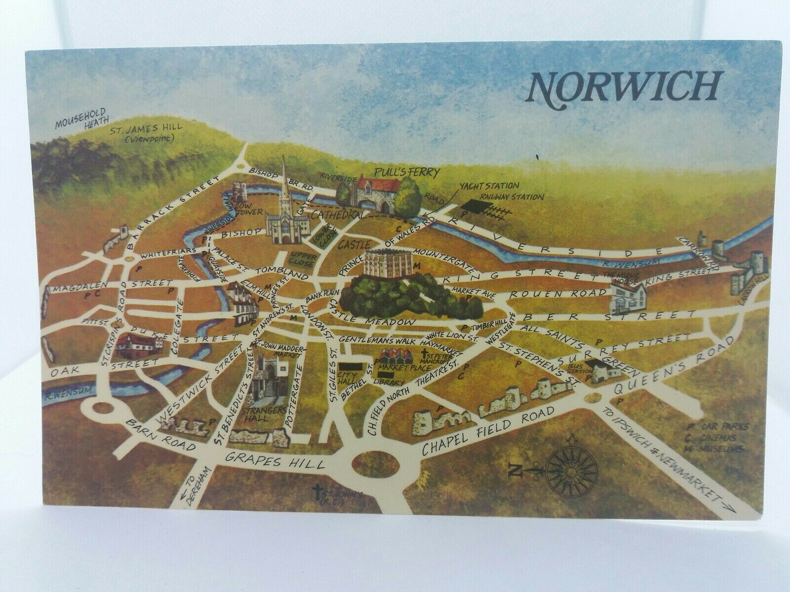 Vintage Postcard Map of the City of Norwich 1970s | Europe - United ...