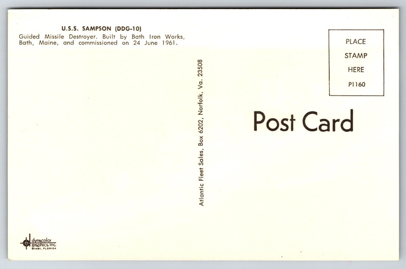 USS Sampson DDG 10 Navy Guided Missile Destroyer Photo Postcard | Other ...