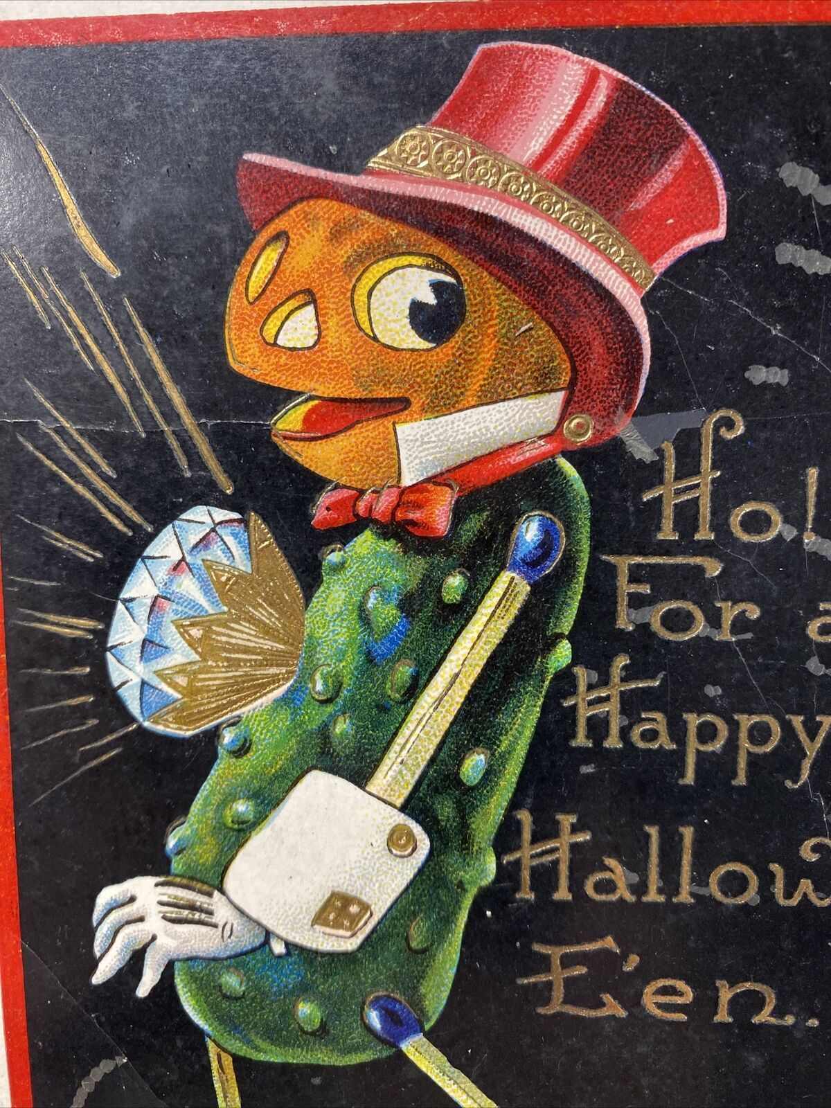 Vintage Halloween Postcard Goblin Pickle Man Diamond Gel 7107 ...