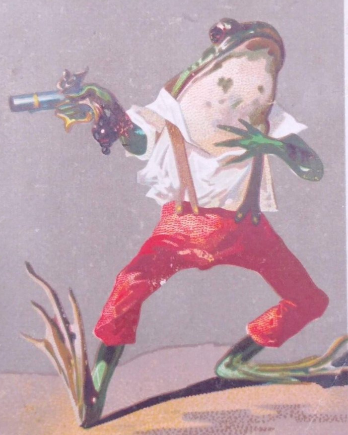 1880s - 1890s Anthropomorphic Dressed Frog with Gun Sewing Victorian ...