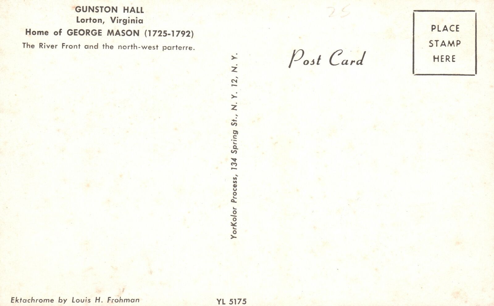 Vintage Postcard River Front Home Of George Mason Gunston Hall Lorton ...