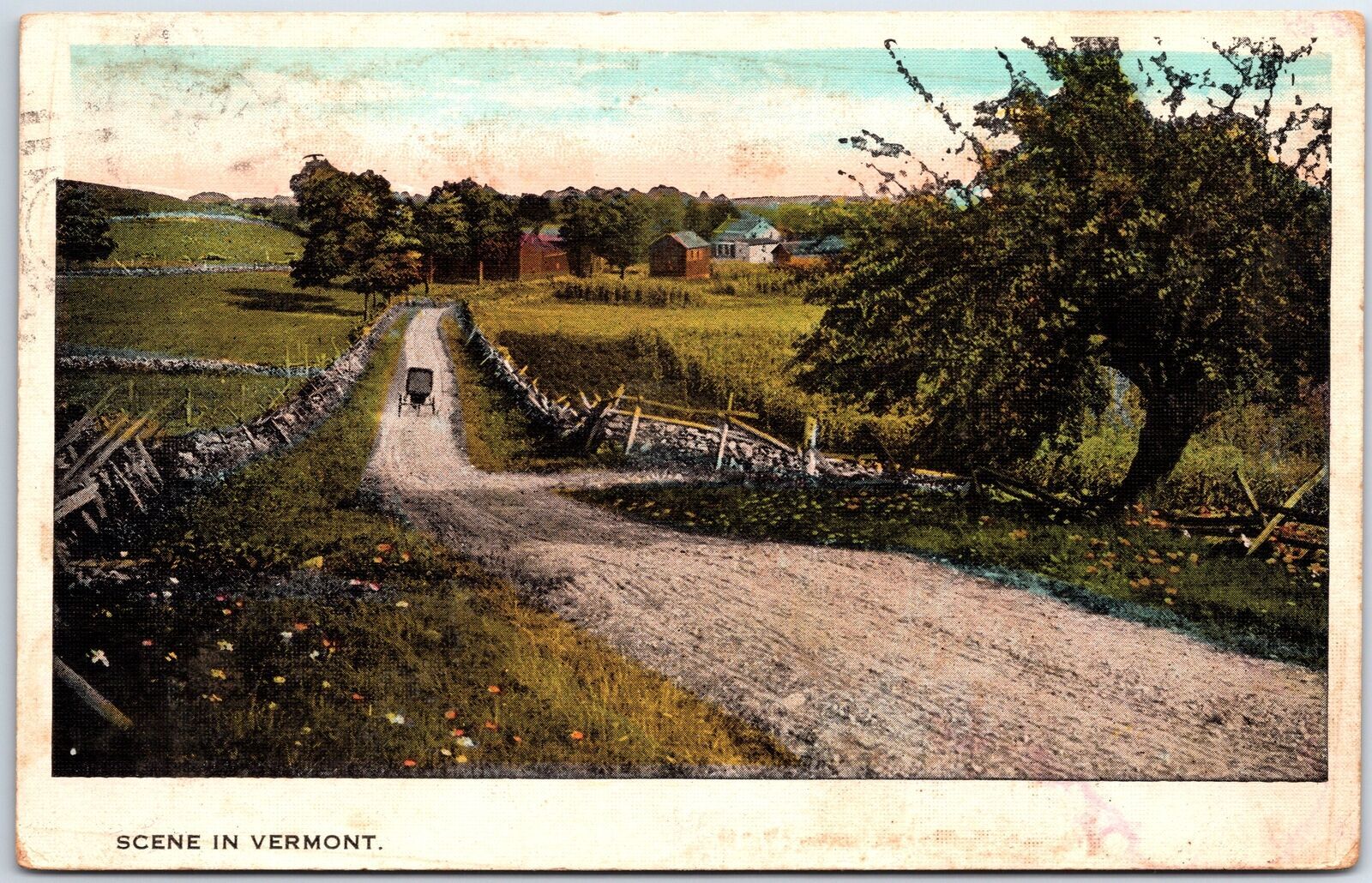 Vintage Postcard Rural Farm Country Road Wagon Scene in Vermont C ...