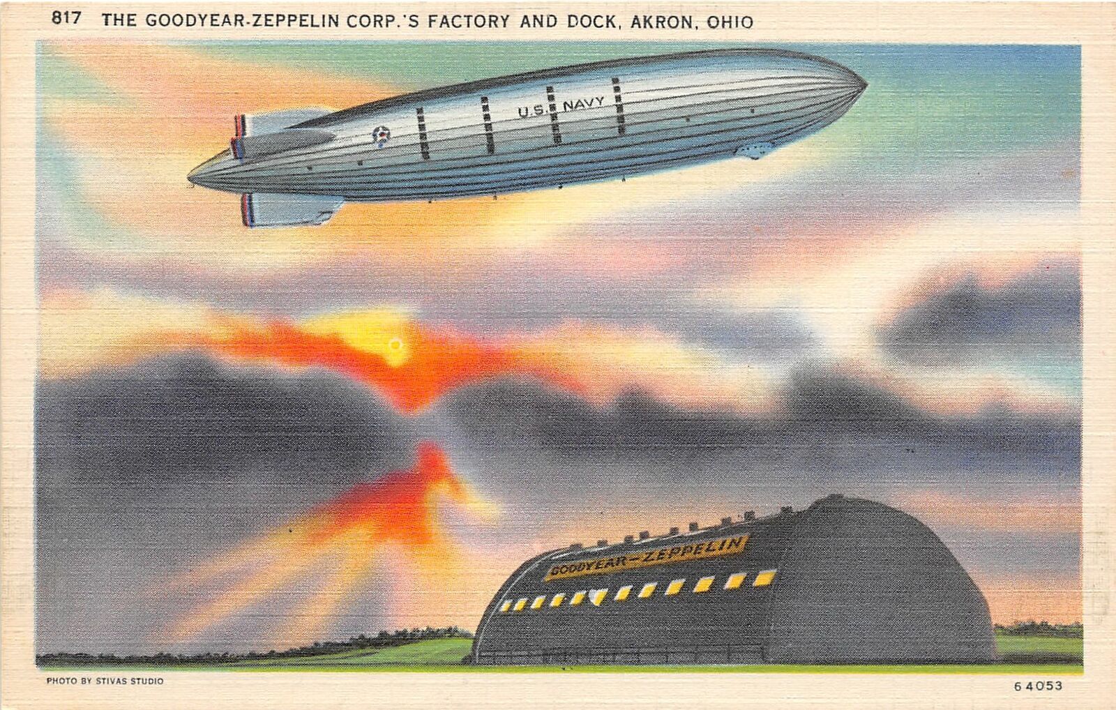 H85/ Akron Ohio Postcard Linen Goodyear Zeppelin Blimp Factory Dock 105 ...