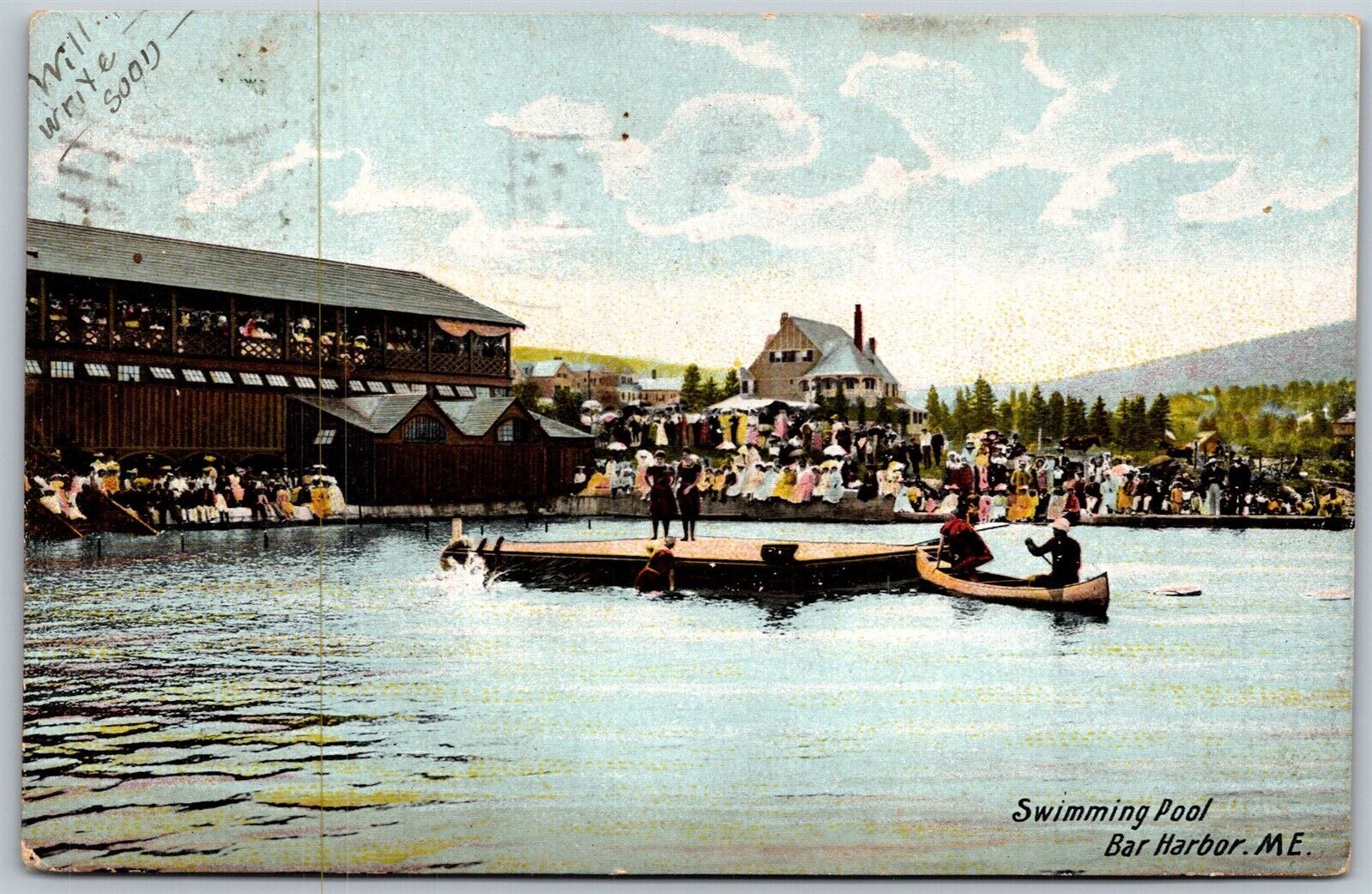 Vtg Bar Harbor Maine ME Swimming Pool Canoe Dock Edwardian Swim 1907 ...