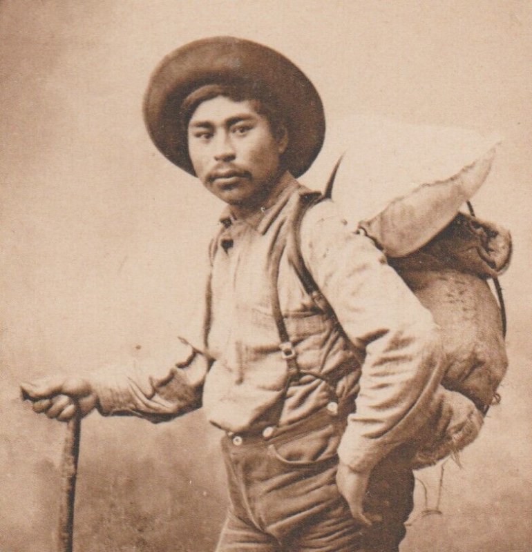Alaska c1910 INDIAN PACKER Backpack Cane GUIDE Indians STUDIO SHOT ...
