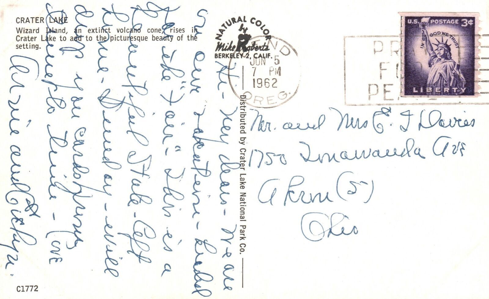 Vintage Postcard 1962 Crater Lake Wizard Island Volcano Cone Portland ...