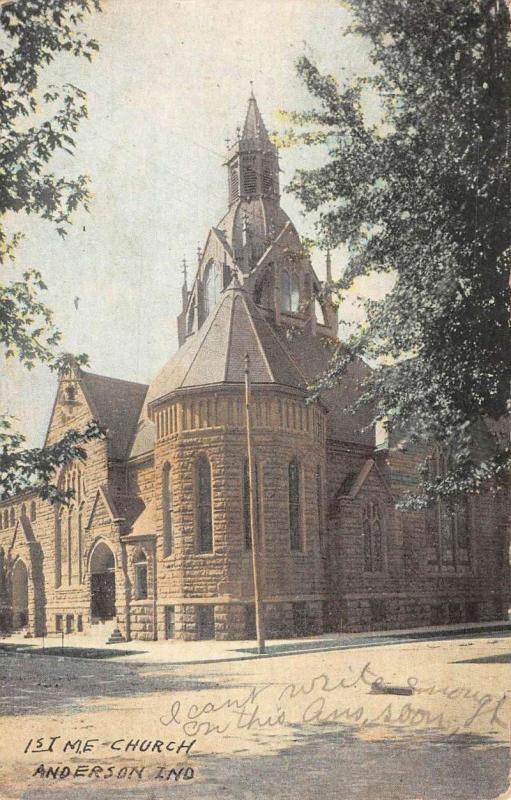 Anderson Indiana First ME Church Street View Antique Postcard K84083 ...