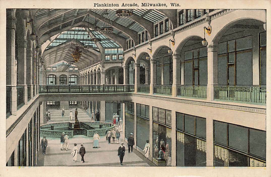 Plankinton Arcade Interior Columns People Fountain Milwaukee WI DB VTG ...