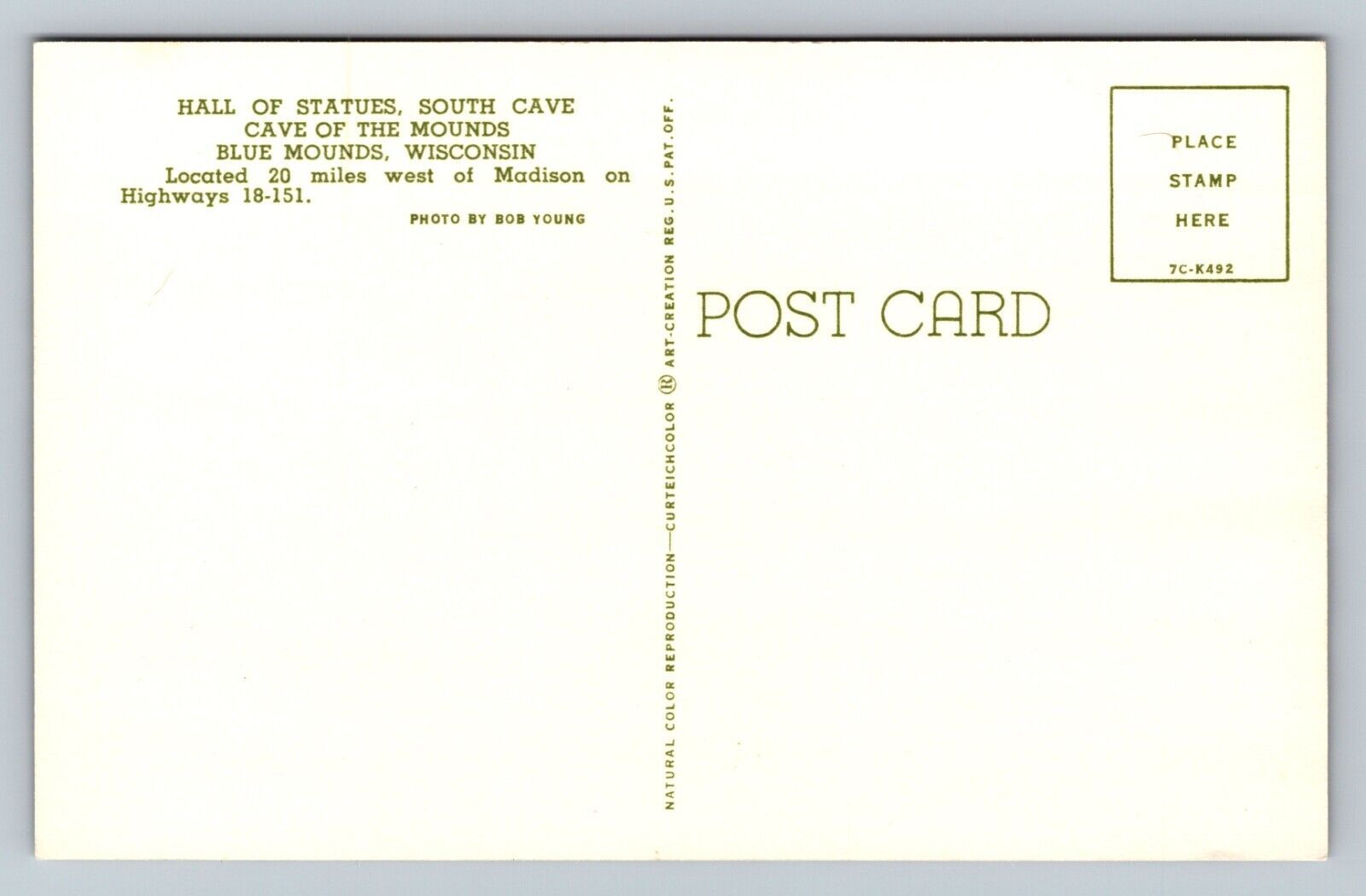 Hall Of Statues Cave Of The Mounds Blue Mounds Wisconsin Unposted Near ...