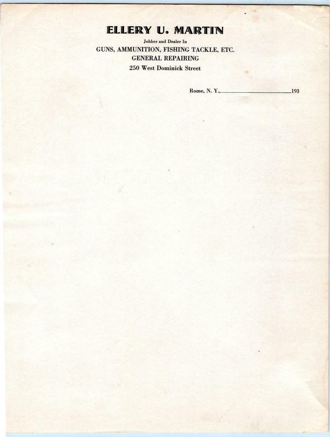 1930'S Rome New York*Ellery U Martin*Guns*Ammunition*Fishing Tackle ...