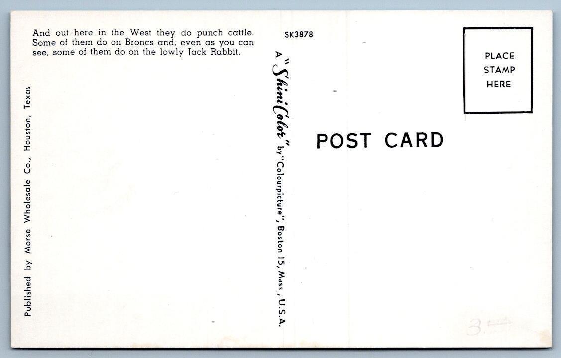 Cowboy Punching Cattle on a Giant Jack Rabbit Humor Vintage Exaggerated ...