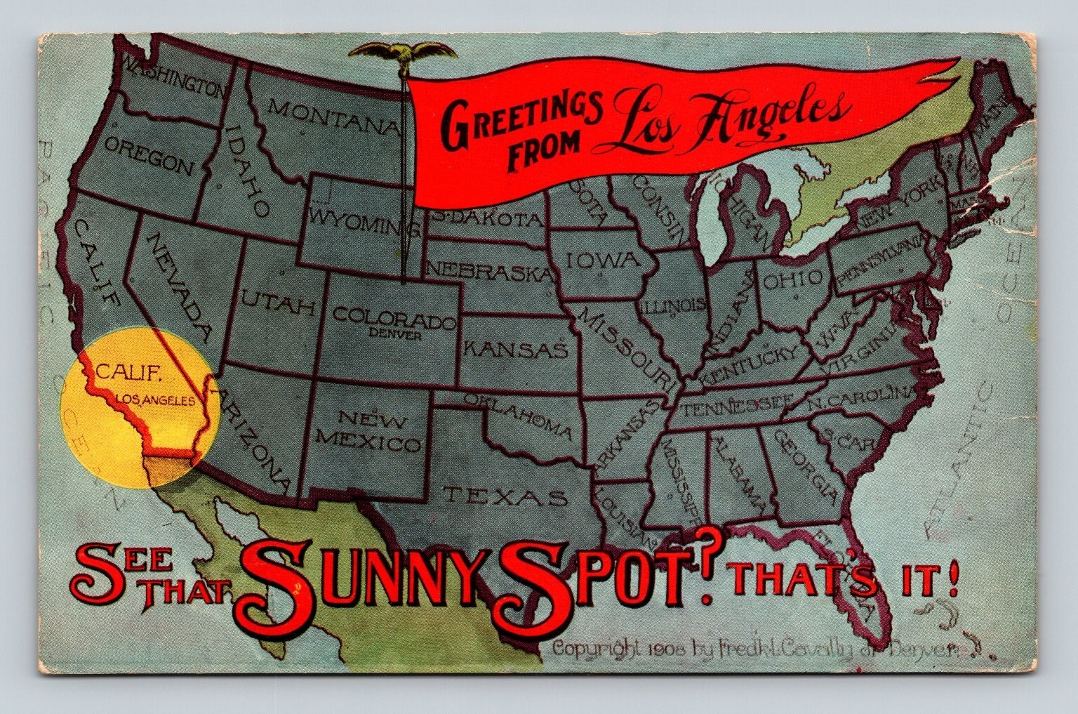 Vintage 1908 Greetings From Los Angeles USA Map Postcard San Diego ...