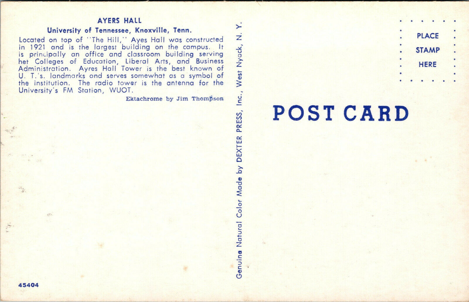 Vtg 1950s University of Tennessee Ayers Hall Knoxville TN Chrome ...