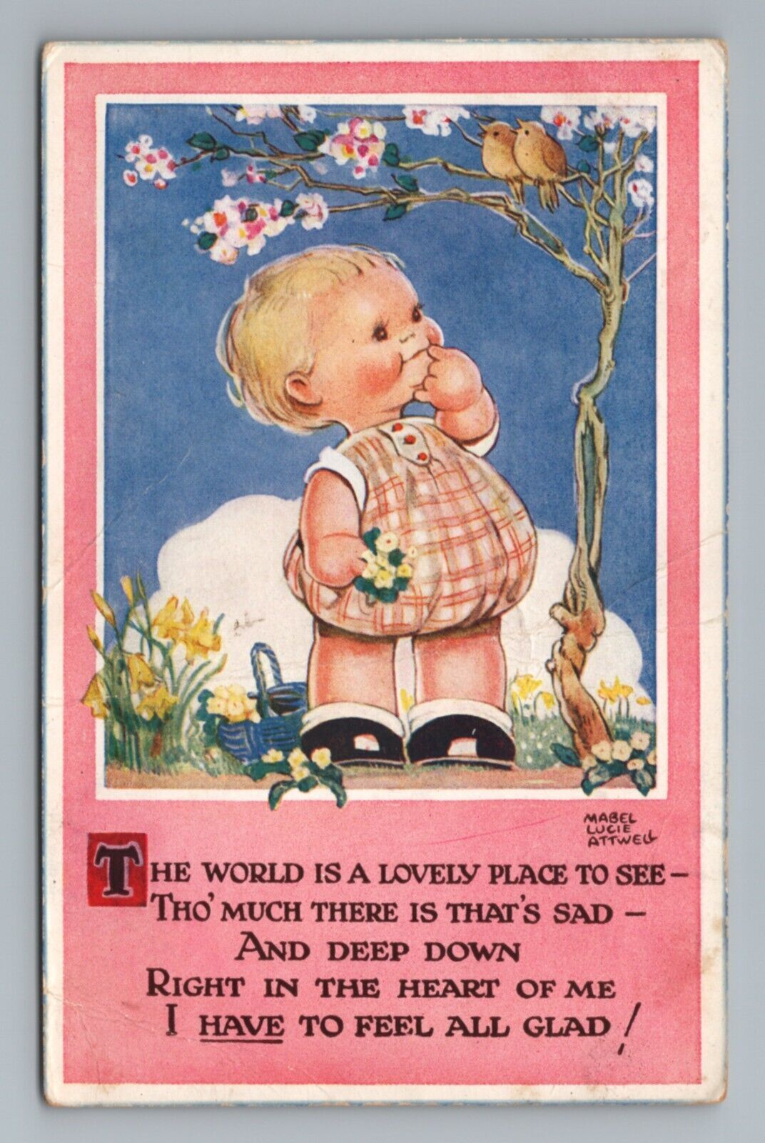 Mabel Lucie Atwell Girl Bird Flowers Cute Vintage Postcard | Other ...