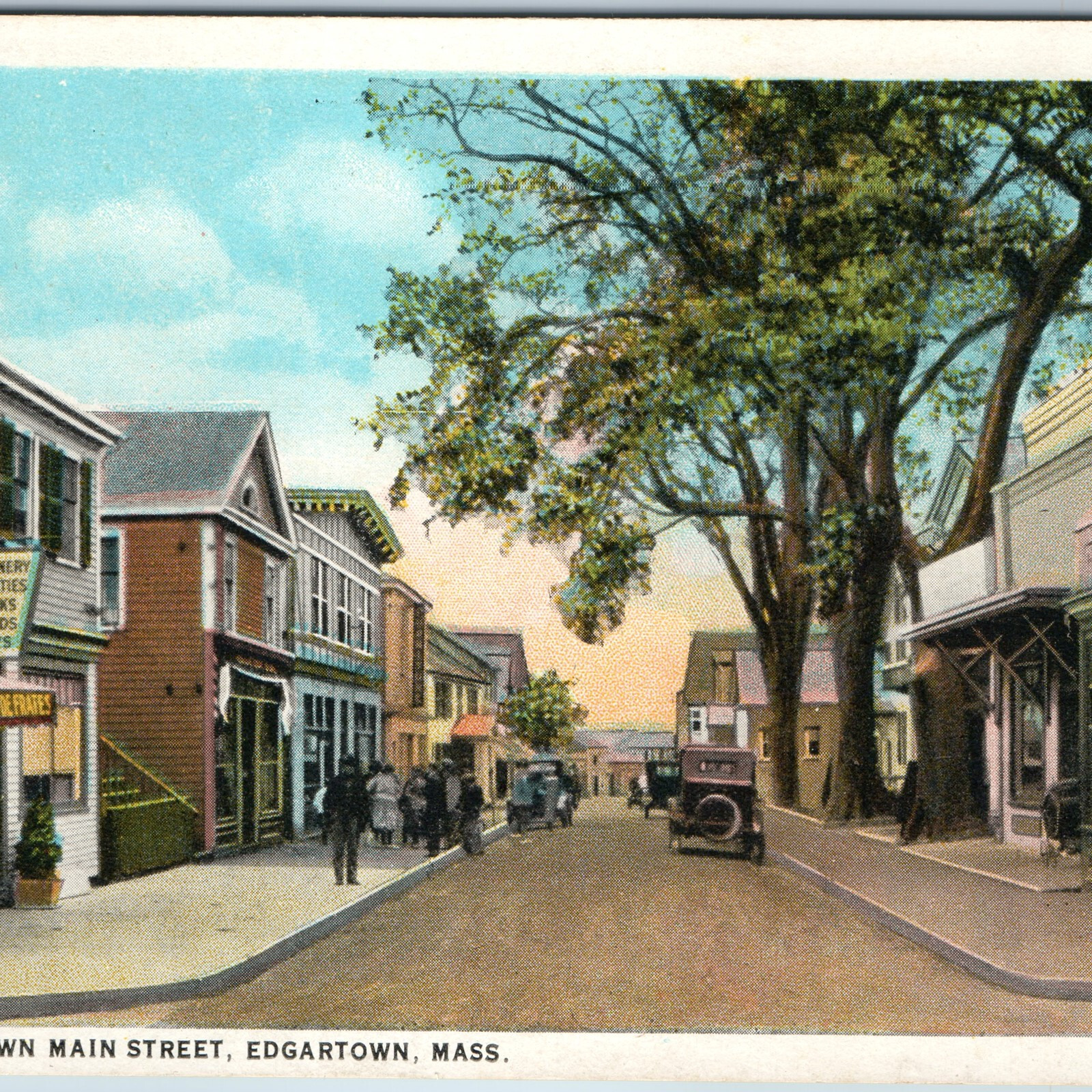 c1920s Edgartown, Mass Downtown Main Street Store Sign Crowd Roadside ...