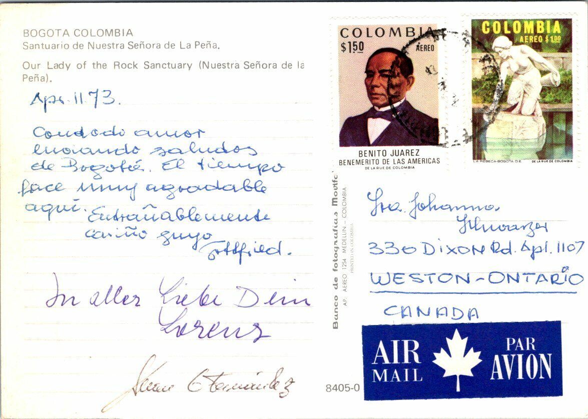 Vintage Continental Size Postcard OUR Lady of the Rock Sanctuary Bogota ...