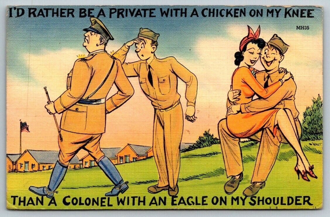 1943 Camp Wheeler US Army Humor Comic Private & Colonel Postcard ...