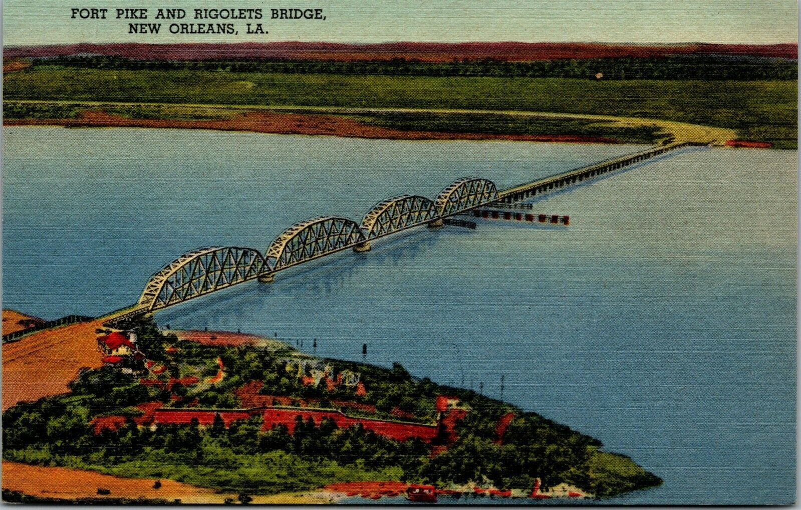 Vtg New Orleans Louisiana LA Fort Pike and Rigolets Bridge 1930s Linen ...