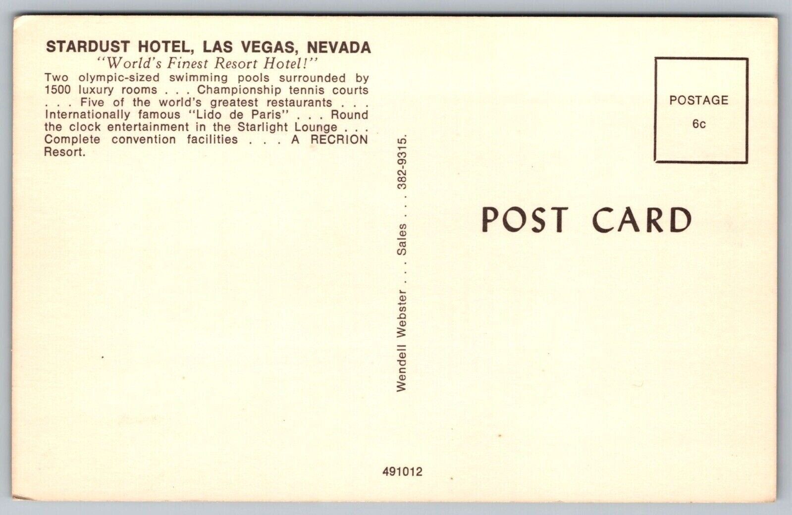 Las Vegas Nevada Stardust Resort Hotel Swimming Pool Chrome UNP ...