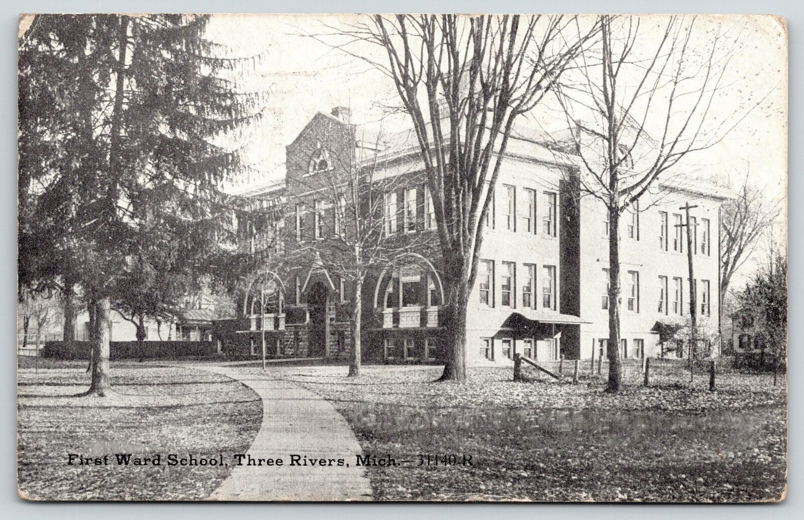 Three Rivers Michigan~First Ward School~Wood & Wire Fence~1915 CR ...