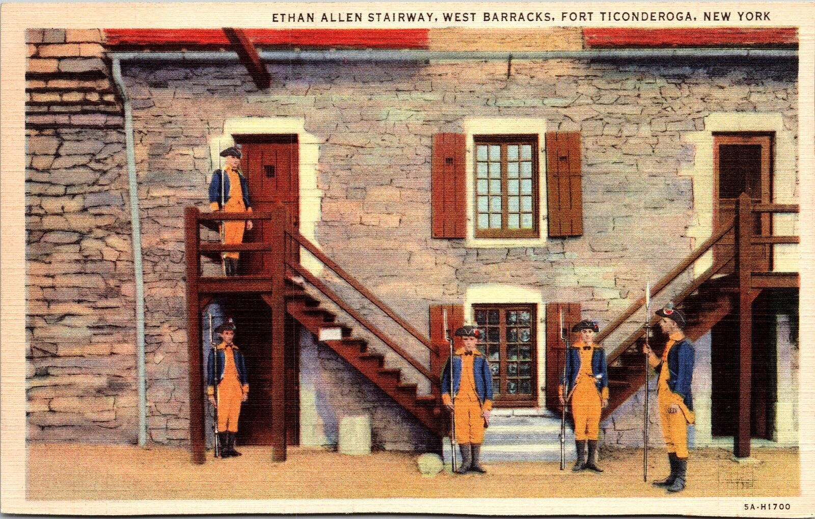 Ethan Allen Stairway West Barracks Fort Ticonderoga NY Linen Postcard ...