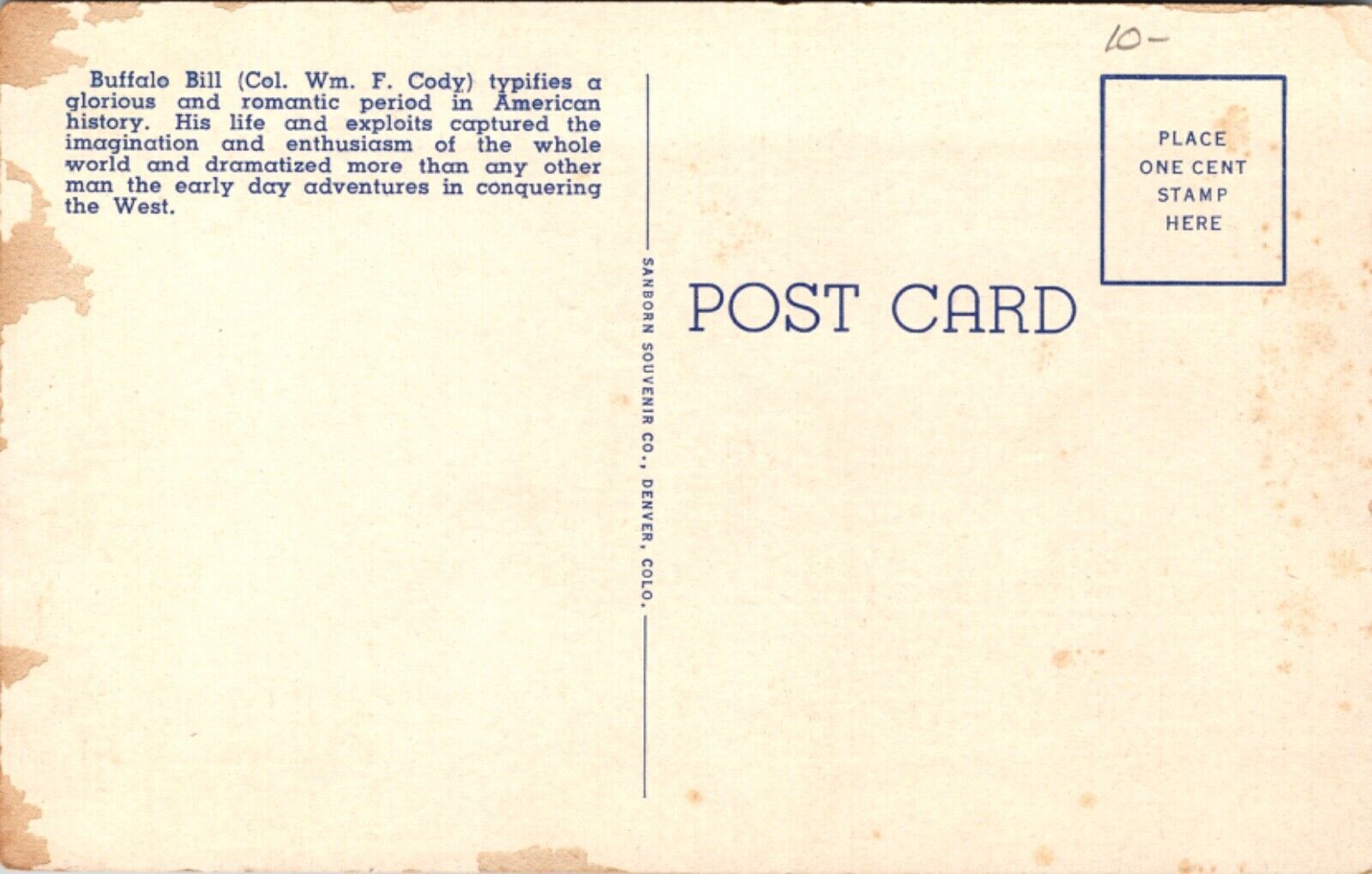 Linen Postcard Buffalo Bill (Col. Wm. F. Cody) Famous Plainsman and ...